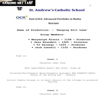 A level media studies soap opera script | DOCX