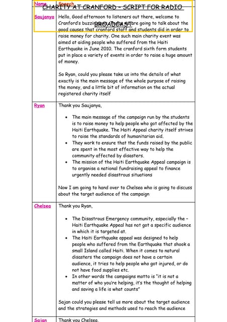 Broadcast radio script | DOCX