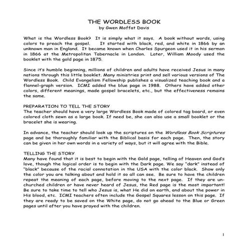Wordless Book Script | PDF | Christianity | Religion & Spirituality