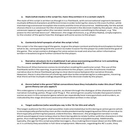 Script analysis max payne video game | DOCX