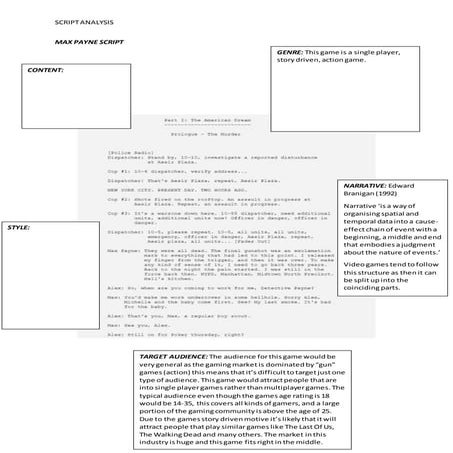 Script analysis max payne video game | DOCX