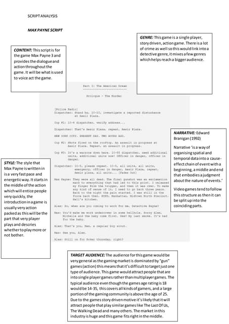 Script analysis max payne video game | PDF