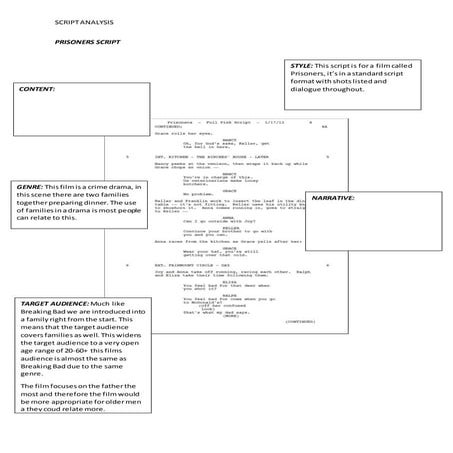 Script analysis prisoners film | DOCX