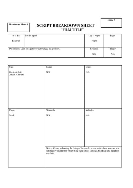 Script Breakdown Sheet2 | PDF