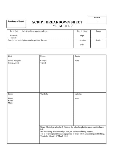 Script+breakdown+sheet | PDF