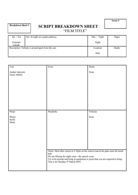 Script+breakdown+sheet | PDF