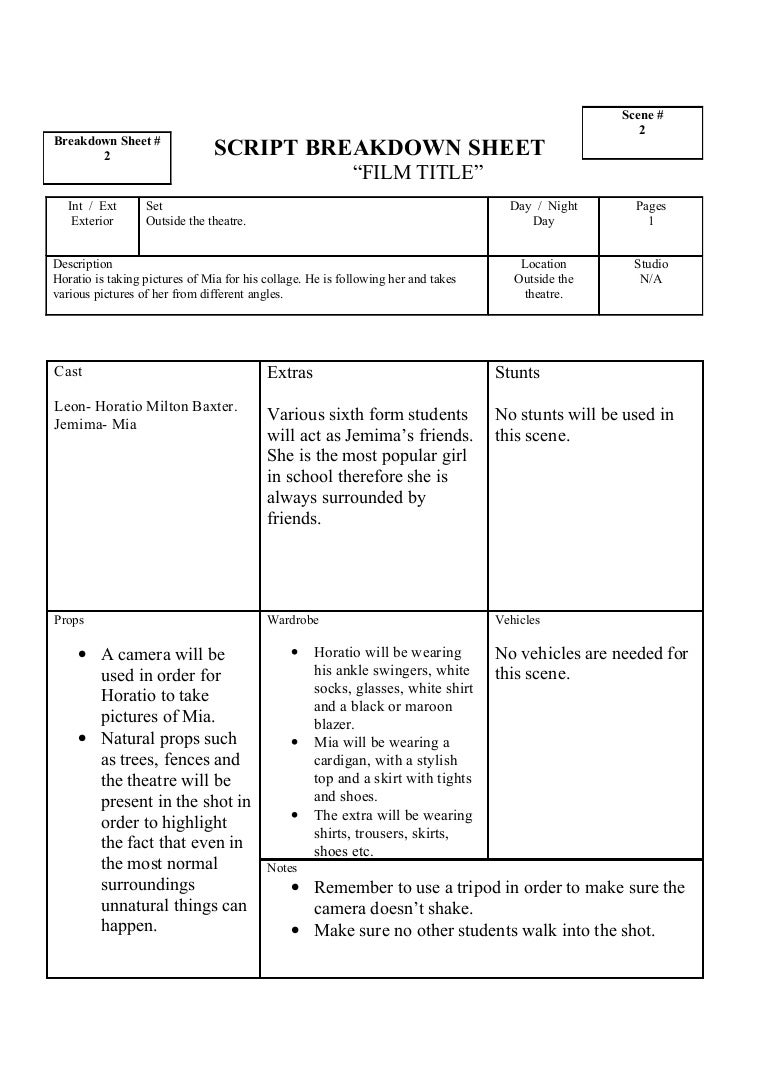 Script Breakdown Sheet Collage Of Mia Final