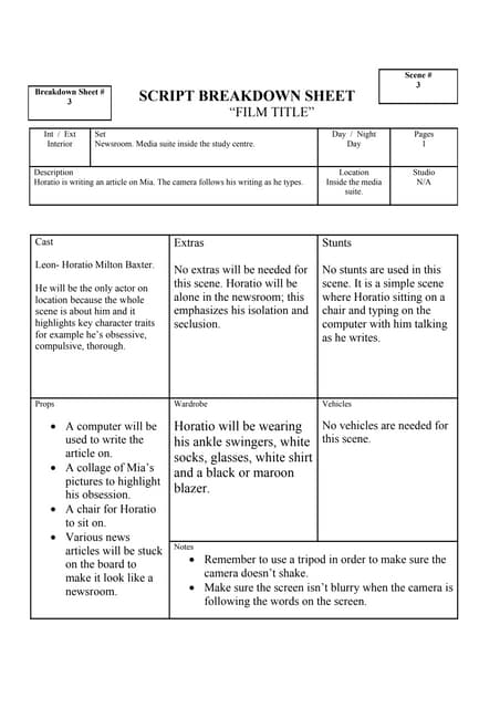 Breakdown sheet 1 | PDF