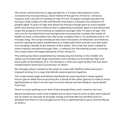 Script evaluation of the finished product of the script for the first episode | DOCX