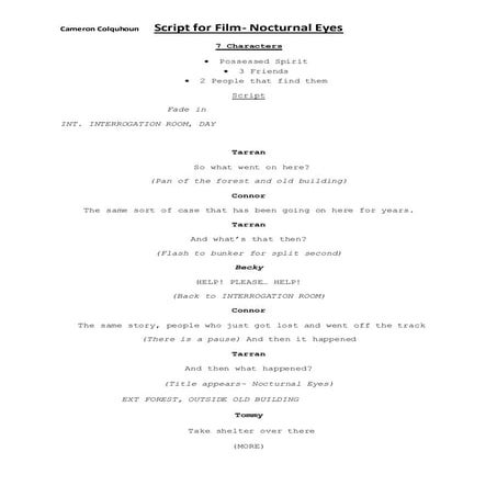 Script for film nocturnal eyes | DOCX