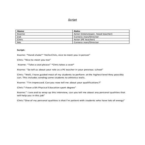 Script Of Interview | DOCX