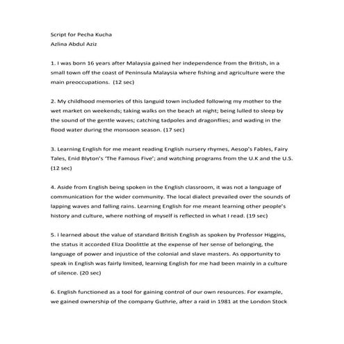 Script for pecha kucha | DOC