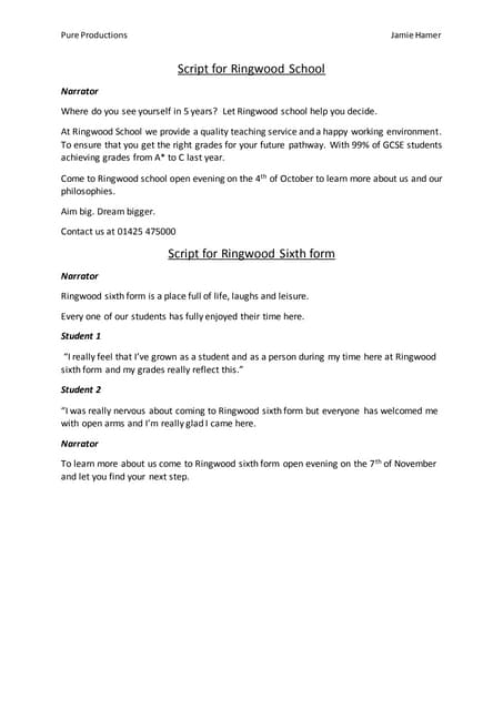 Script for ringwood school | PDF
