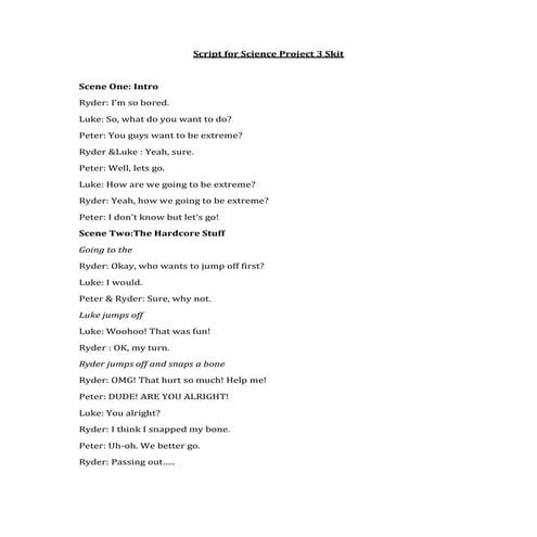 Script for science project 3 skit | DOCX