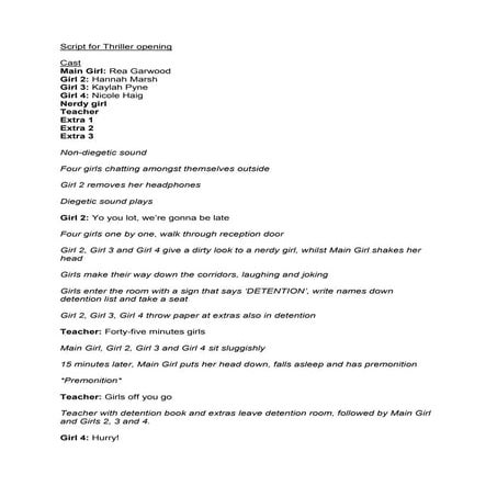 Script for Thriller Film Opening