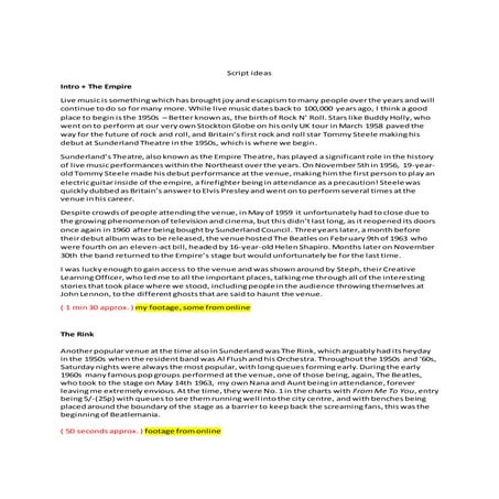 Script draft 2 | DOCX | Music | Entertainment