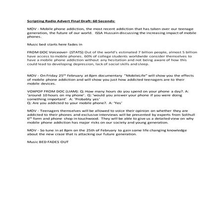 Scripting radio advert draft media a2 finished | PDF