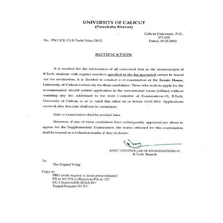 Calicut University Script not traceable notification | PDF