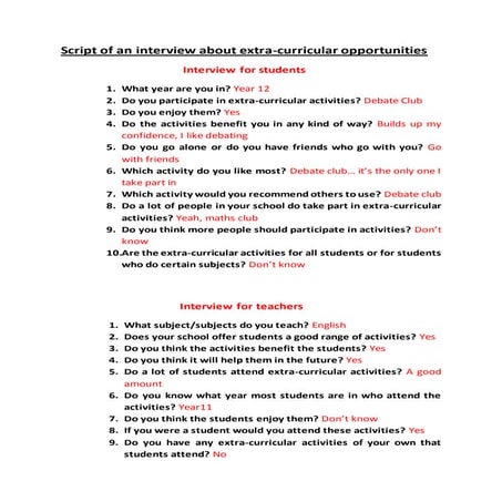 Script of an interview about activities | PDF