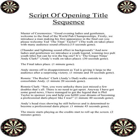 Script+of+opening+title sequence | DOCX | Darts | Sports
