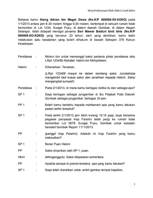Skrip Perbicaraan Olok-Olok 1 | DOCX