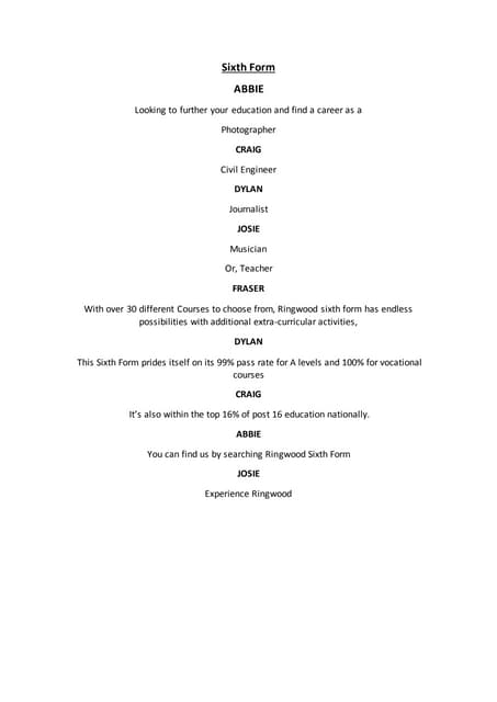 Script for ringwood school | PDF