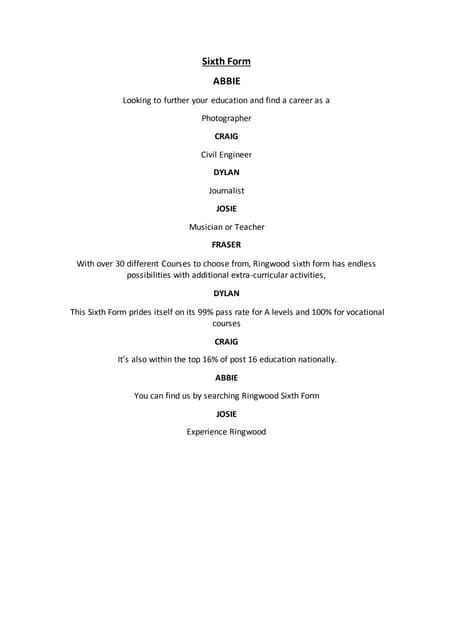 Script for ringwood school | PDF