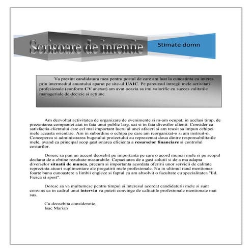 Scrisoare de intentie | DOCX