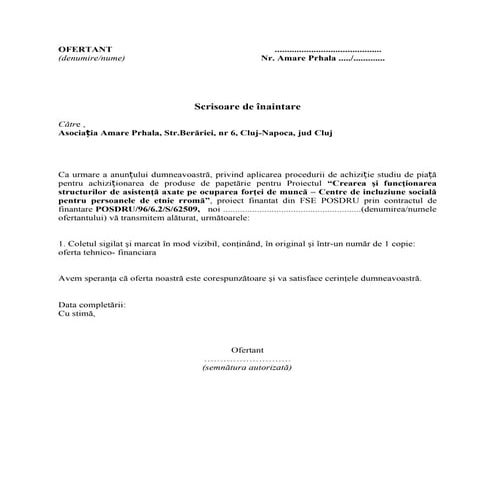 Scrisoare inaintare papetarie | DOC