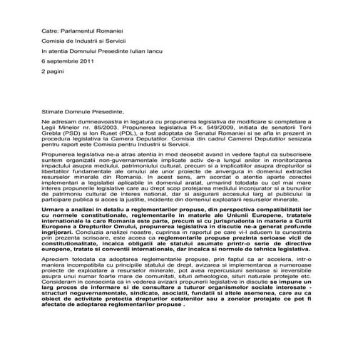 Scrisoare ONG către comisii | PDF