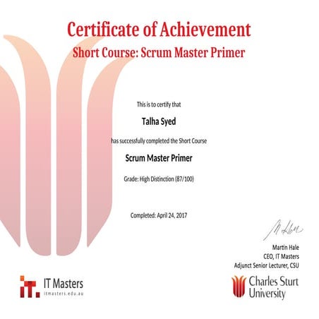 Scrum Master Primer Certificate of Achievement | PDF