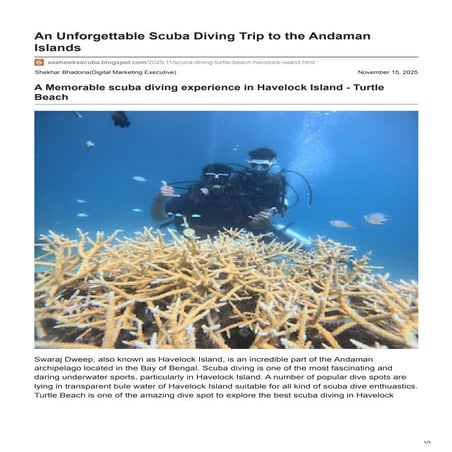 A Memorable Scuba Diving Experience at Turtle Beach, Havelock Island | PDF