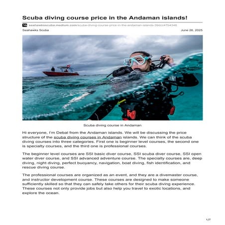 Enroll Now - SSI Scuba Diving Courses prices in the Andaman Islands | PDF