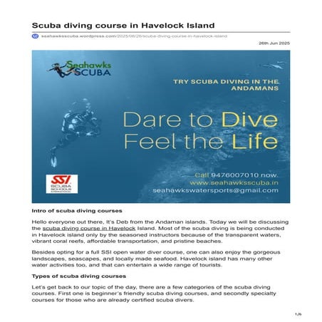 A Memorable Scuba Diving Experience at Turtle Beach, Havelock Island | PDF