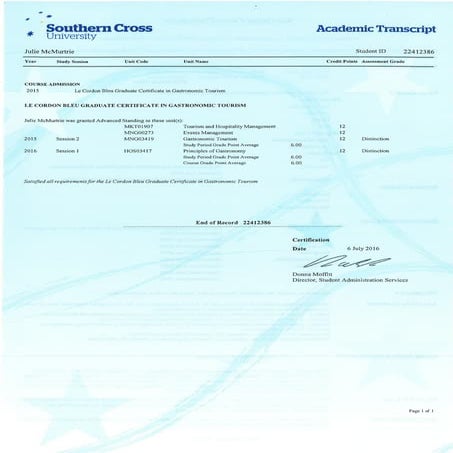 SCU Grad Cert Academic Transcript | PDF