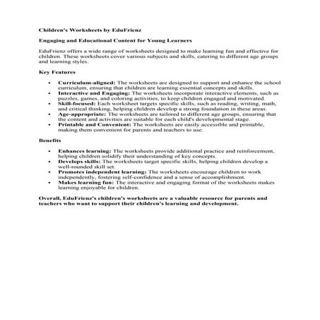 Children Learning Worksheets By EduFrienz | DOCX