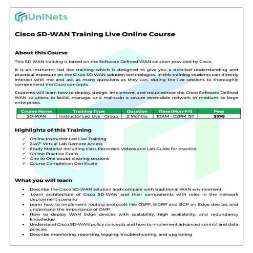 Best SDWAN Training course Online | Cisco SDWAN Course | PDF