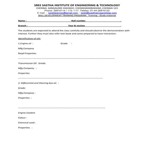 Automobile Skill Development | PDF