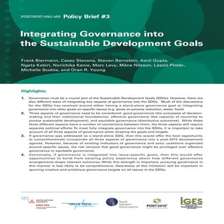 Integrating Governance into the Sustainable Development Goals | PDF ...