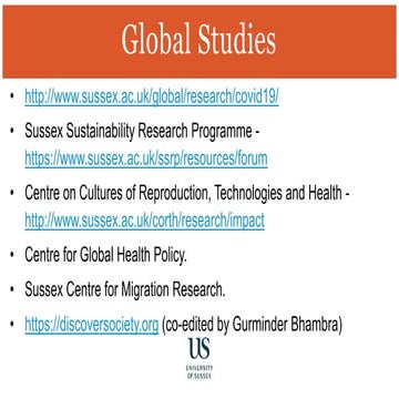 Sussex Development Lecture - Global Studies intro | PPT
