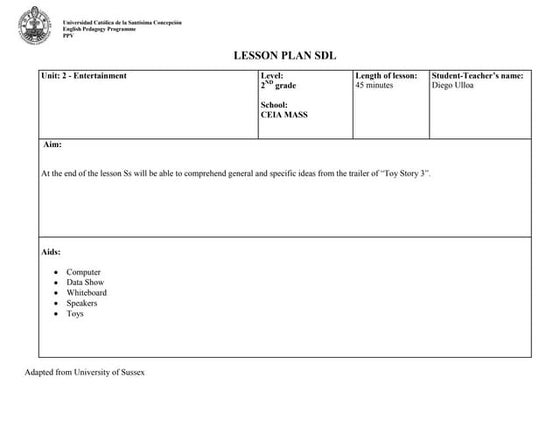 Lesson plan sdl 3º grade | PPT