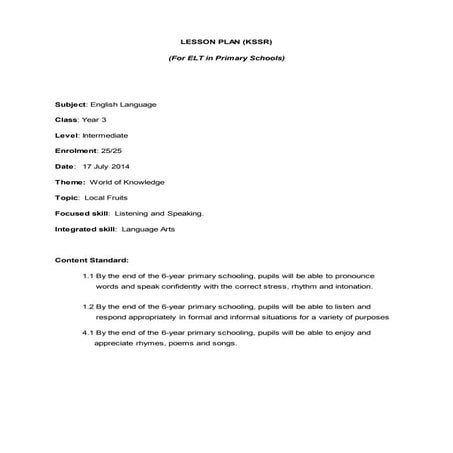 Sdp lesson plan fruity fruit | PDF