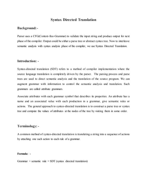 Syntax Directed Translation Ppt Compiler Construction Ppt 