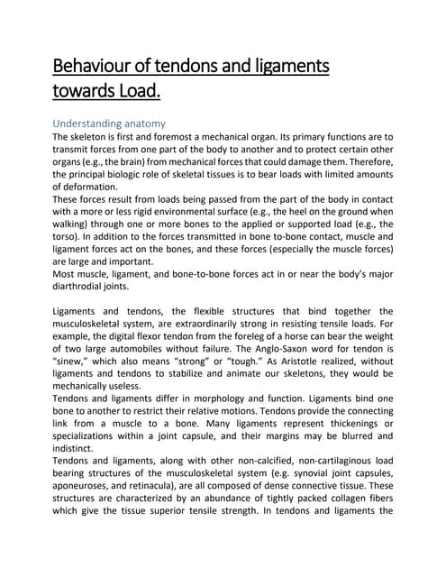 Biomechanics of ligament and tendon | PPTX | Physics | Science