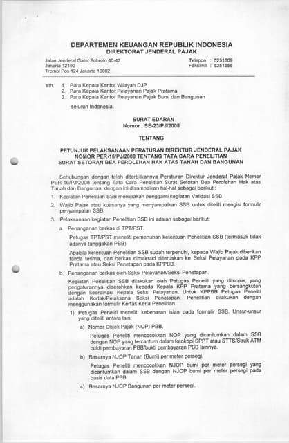 Surat Pemberitahuan Objek Pajak SPOP | PDF