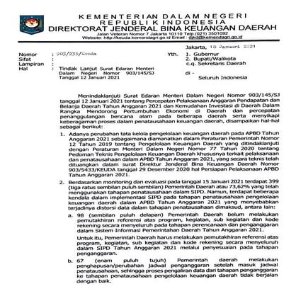 Tindak Lanjut Surat Edaran Percepatan Pelaksanaan APBD Tahun Anggaran 2021 | PDF