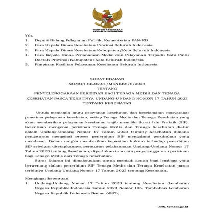 SE-No.-HK.02.01-MENKES-6-2024-ttg-Perizinan-Bagi-Tenaga-Medis-dan-Tenaga-Kesehatan-Pasca ...