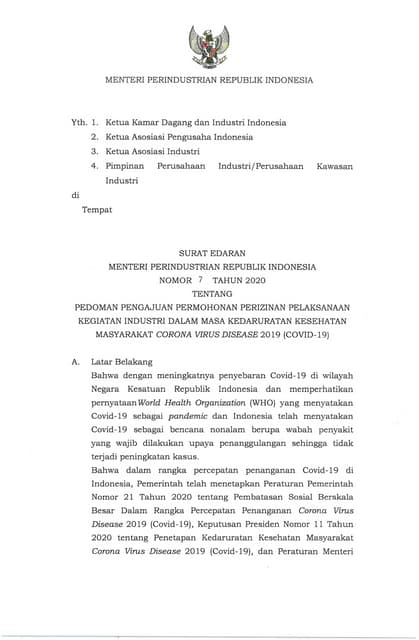 Surat Edaran Kementrian Perhubungan Nomor SE.5 Tahun 2020 | PDF