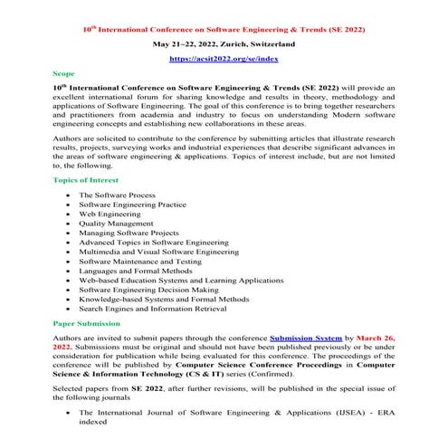 10th International Conference on Software Engineering & Trends (SE 2022 ...