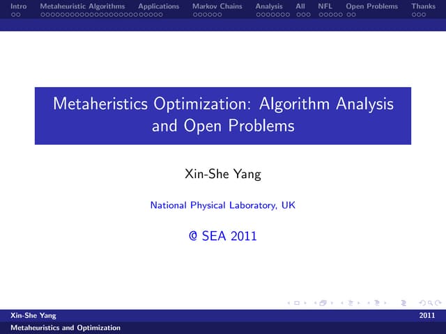 Metaheuristic Optimization Algorithm Analysis And Open Problems Ppt